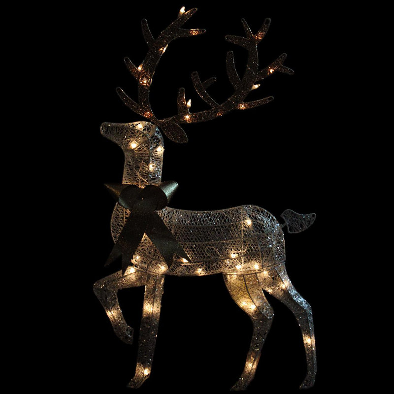 Northlight Seasonal 46" Lighted 2-D Silver Glitter Reindeer Outdoor Christmas Decoration | Wayfair